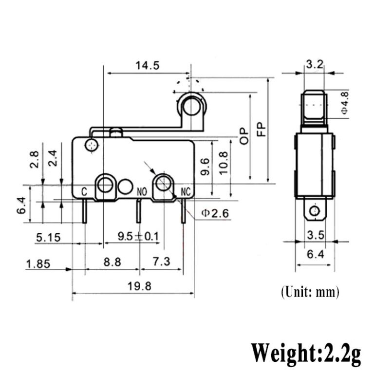 MICRO SWITCH 20x10mm con palanca y rueda 250VAC 5A - Comercial Victronics